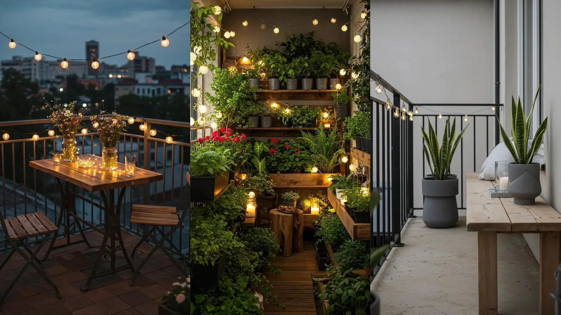 23 Balcones rústicos con madera reciclada y guirnaldas de luces ...