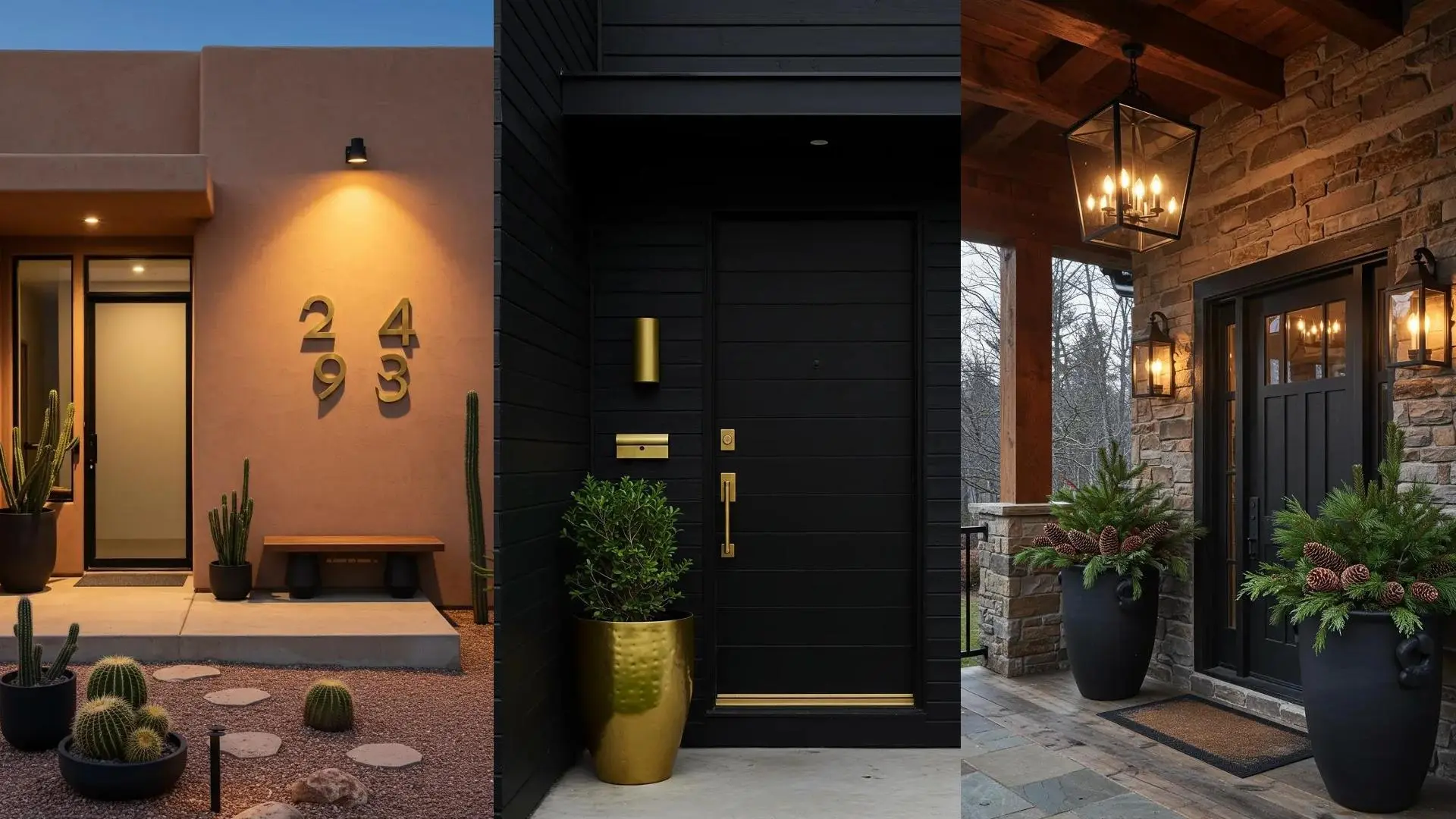31 porches decorados con detalles negros y dorados para una entrada ...
